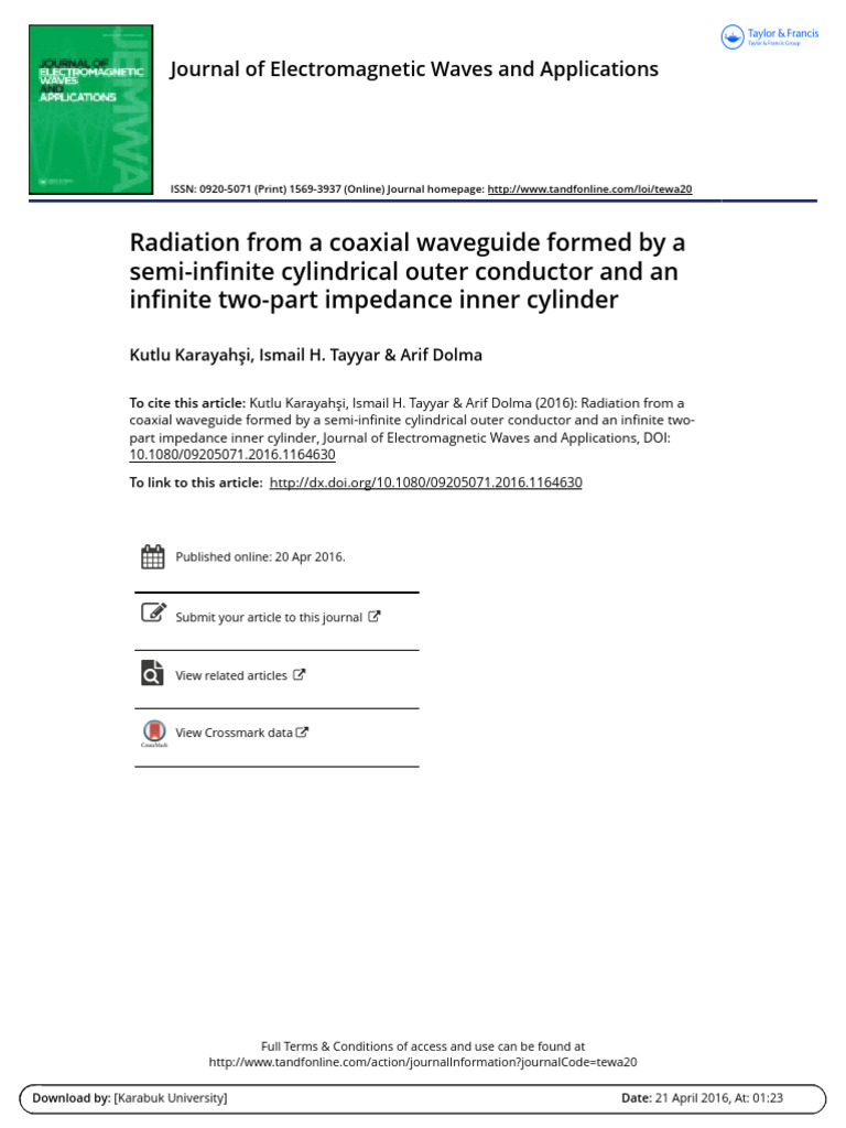 Radiation From A Coaxial Waveguide Formed By A Semi Infinite Cylindrical Outer Conductor And An