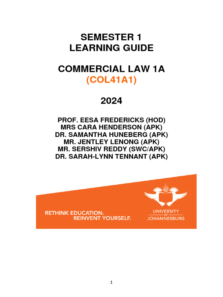 Commercial Law 1A Learning Guide | PDF | Breach Of Contract | Precedent