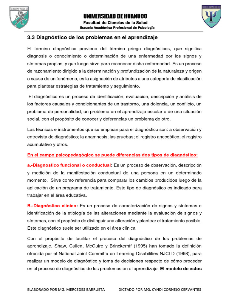 Diagnóstico de Las Dificultades Específicas de Aprendizaje. | PDF | Diagnostico medico | Aprendizaje