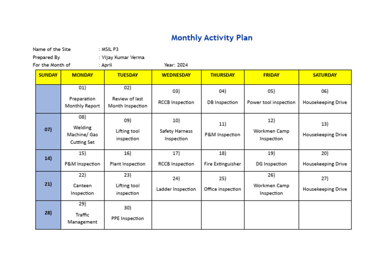 April 2024 Monthly Activity Plan | PDF