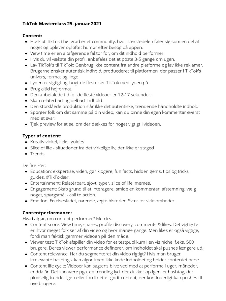 Tiktok Masterclass Noter Pdf