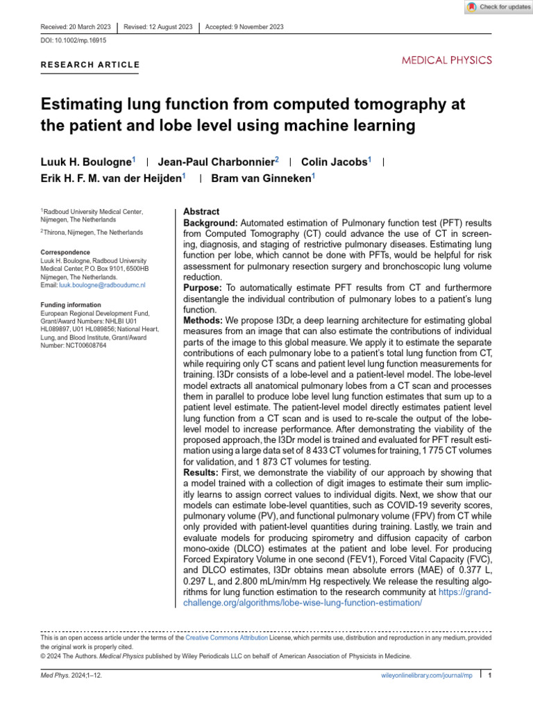 Medical Physics - 2024 - Boulogne - Estimating lung function from computed tomography at the ...