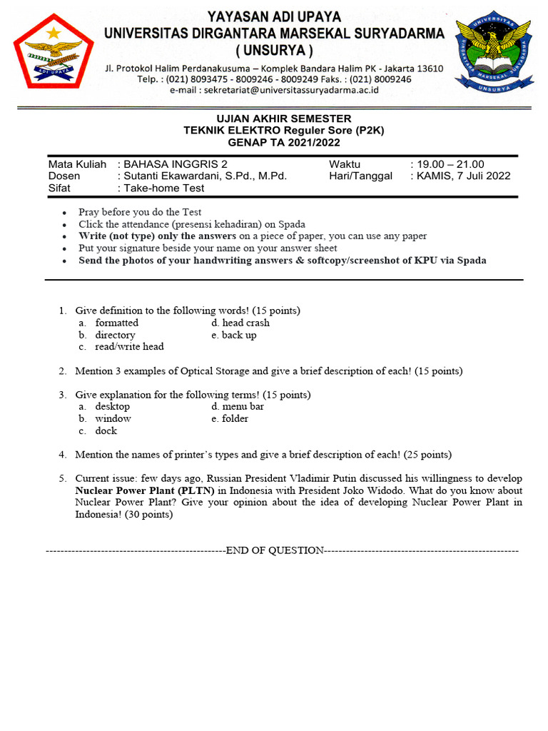 UAS Bahasa Inggris 2 (TE-P2K) | PDF | Technology & Engineering