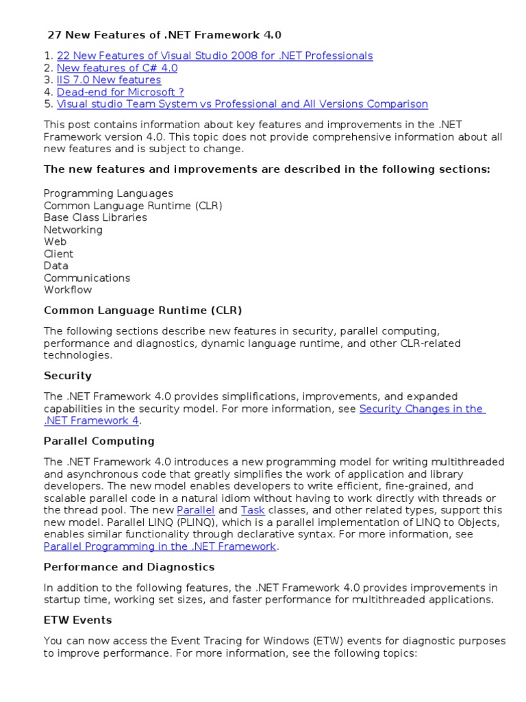 27 New Features of .NET Framework 4.0 | PDF | Windows Presentation ...
