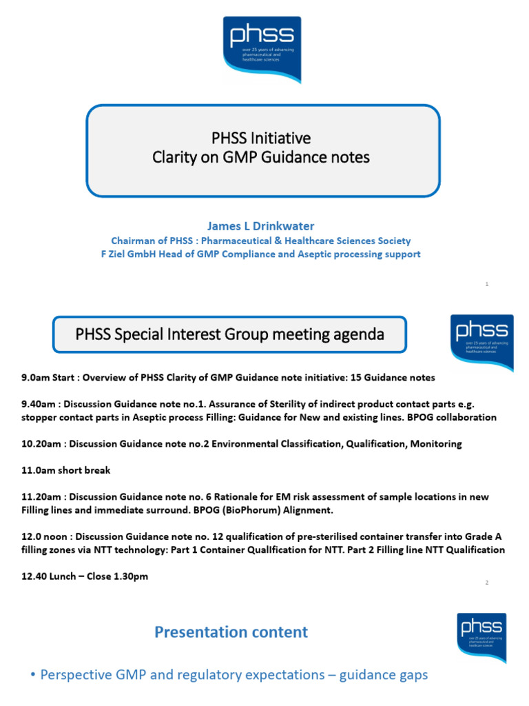 PHSS Special Interest Group - Clarity On GMP Guidance Initiative | PDF ...