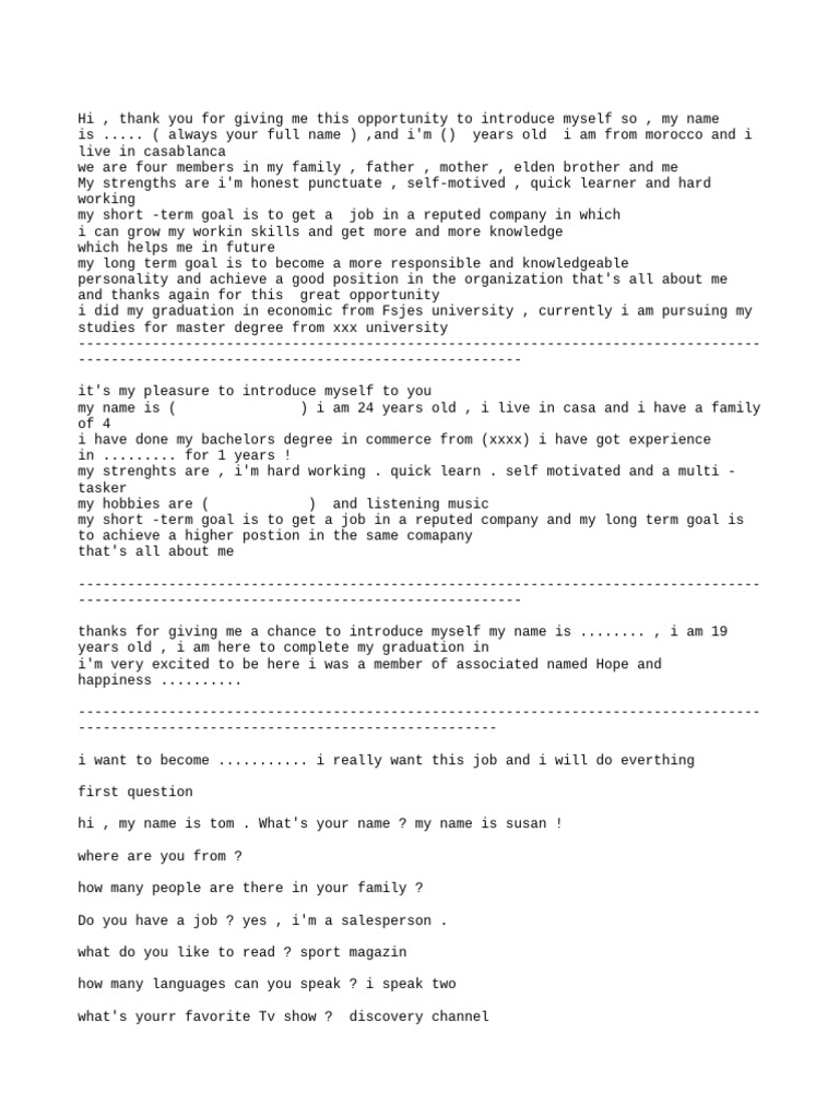 present yourself | PDF | Learning | Behavior Modification