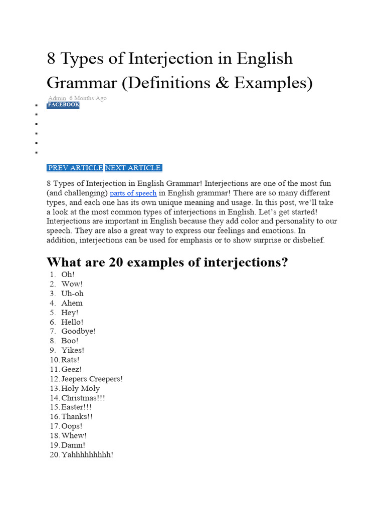 8 Types of Interjection in English Grammar | PDF | Semantic Units