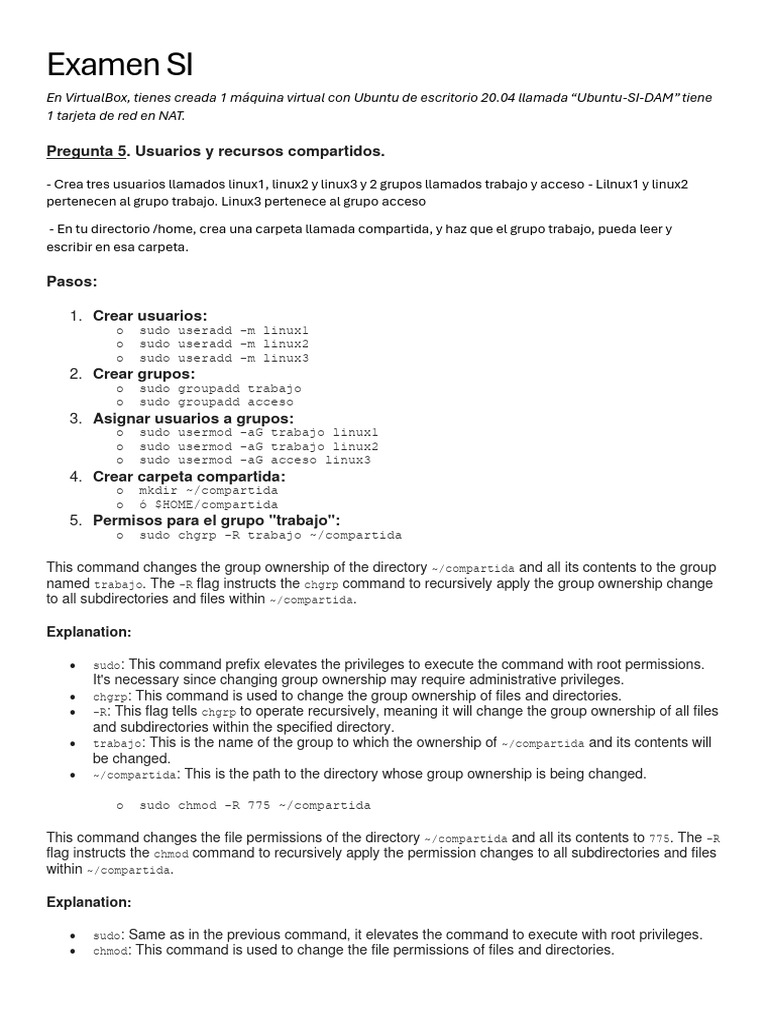 Examen SI 2 Ev-Resuelto | PDF | Software Unix | Unix