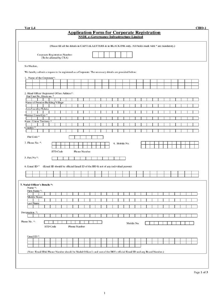 CHO-1 Corporate Registration Form | PDF