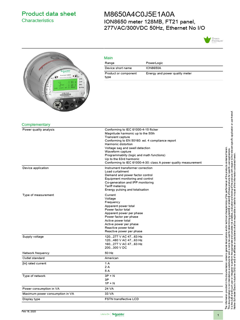 PowerLogic M8650A4C0J5E1A0A Datasheet | PDF | Ac Power | Alternating ...