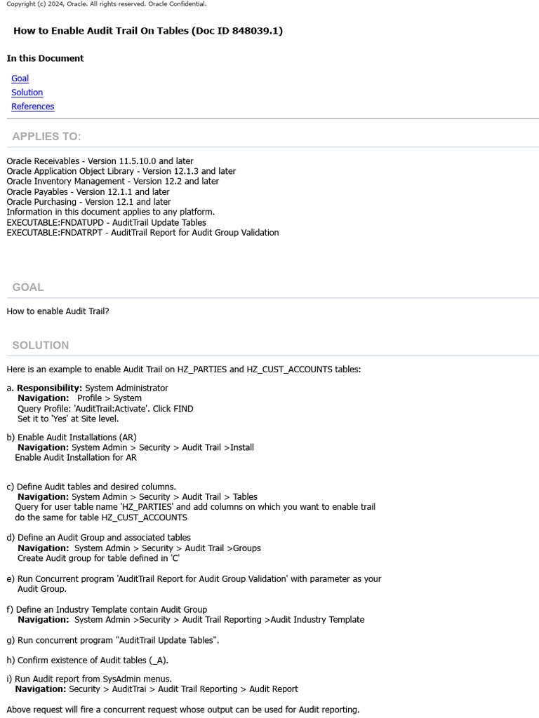 02-How To Enable Audit Trail On Tables (Doc ID 848039.1) | PDF | Business | Computers