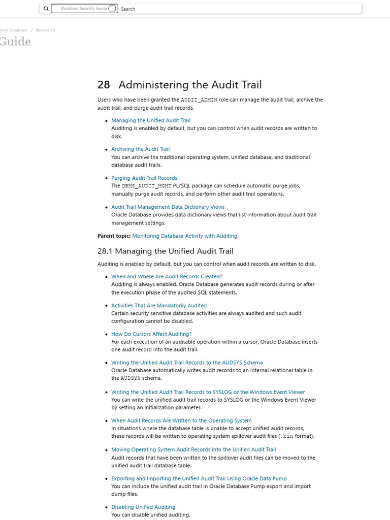 Administering The Audit Trail | PDF | Databases | Pl/Sql