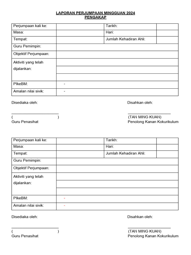 9 Laporan Perjumpaan Mingguan 2024 | PDF