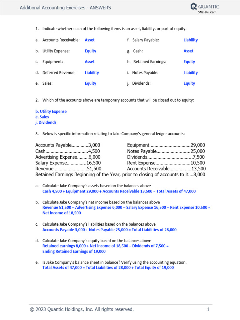 Answer Practice Exercises Additional Accounting | PDF | Equity (Finance ...