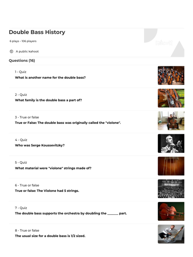 Double Bass History - Details - Kahoot | PDF | Art
