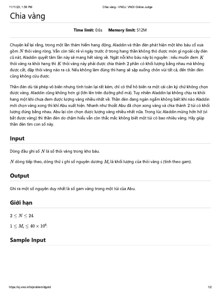 Chia Vàng - VNOJ - VNOI Online Judge | PDF