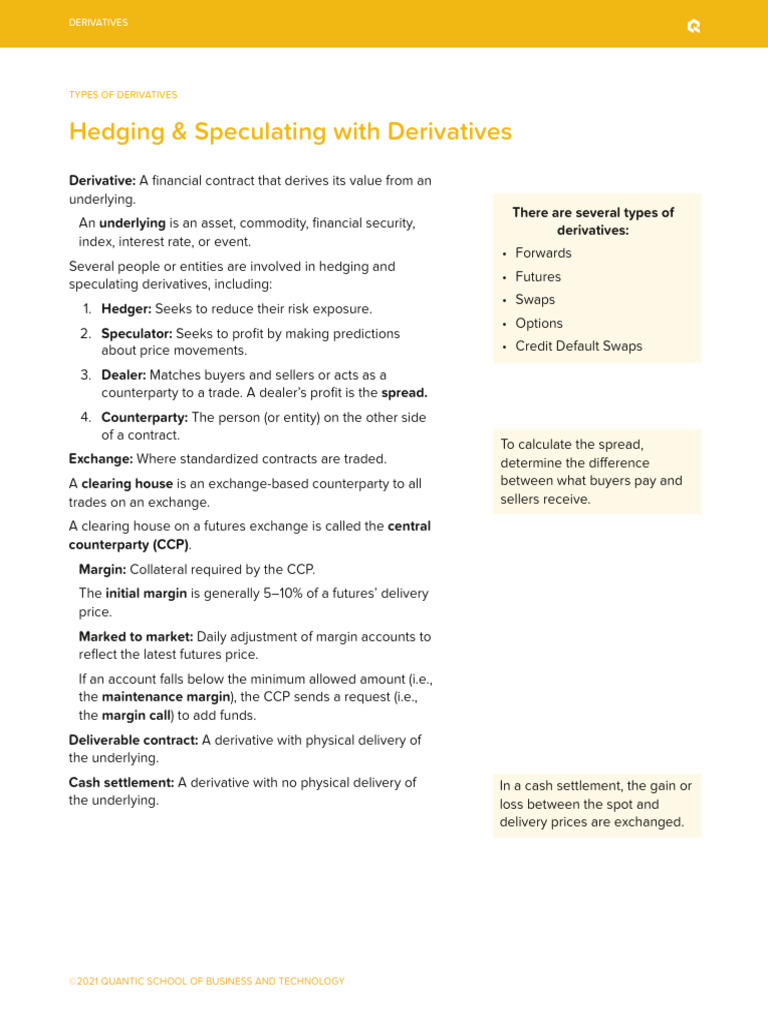 Derivatives Summary Pdf Derivative Finance Futures Contract