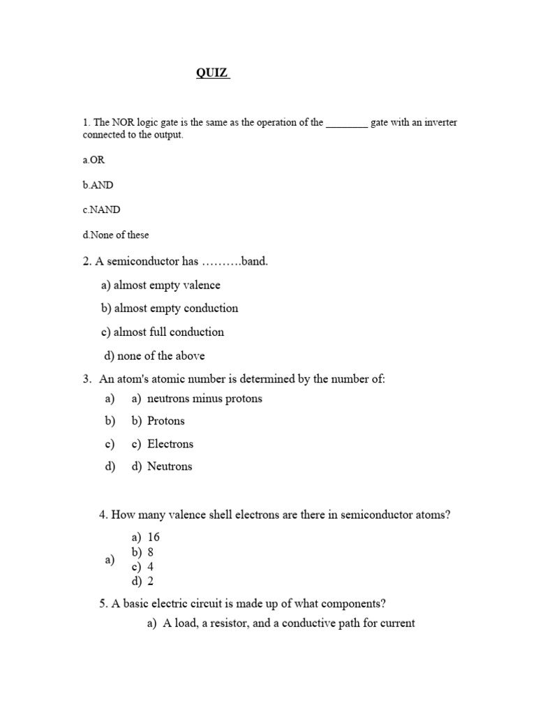 Basic Electronics Quiz Questions (Even Sem) | PDF | P–N Junction | Diode