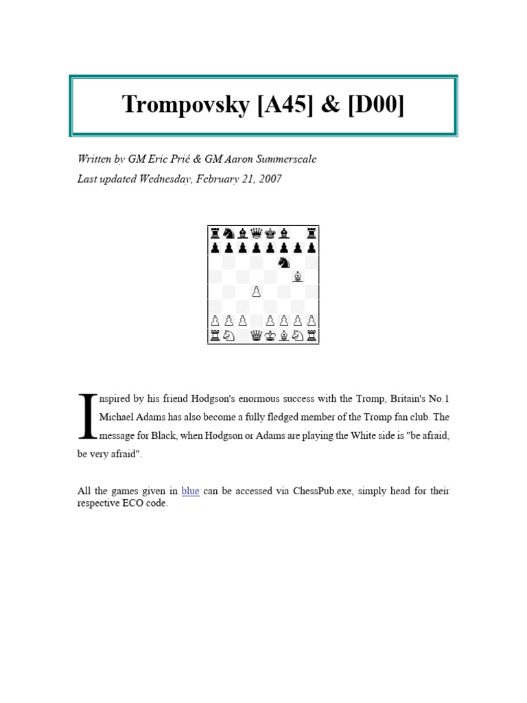 Eric Prié & Aaron Summerscale - Trompowsky [A45, D00] | PDF | Chess ...