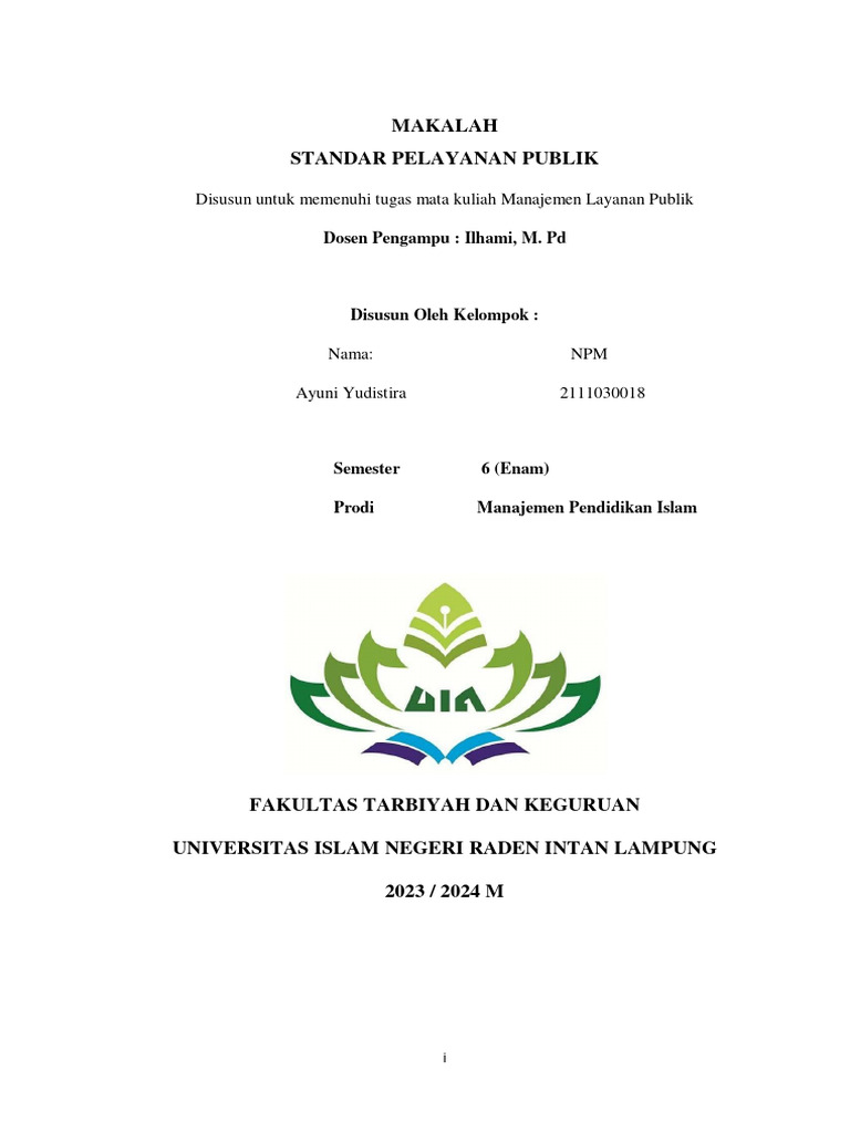 MAKALAH Standar Layanan Publik | PDF | Karier & Perkembangan | Bisnis