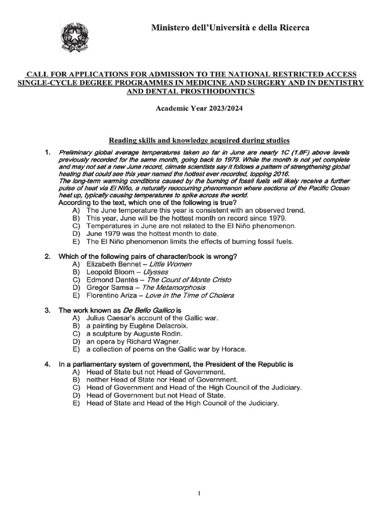 2023 IMAT Exam | PDF