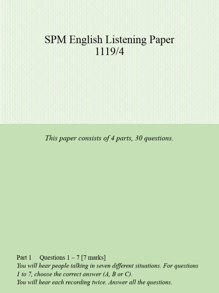 SPM English Listening Paper 5SK1 | PDF