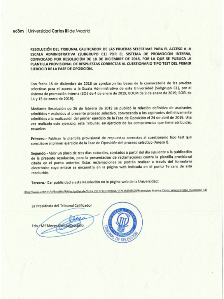 Plantilla 18 Diciembre Promocion Interna | PDF