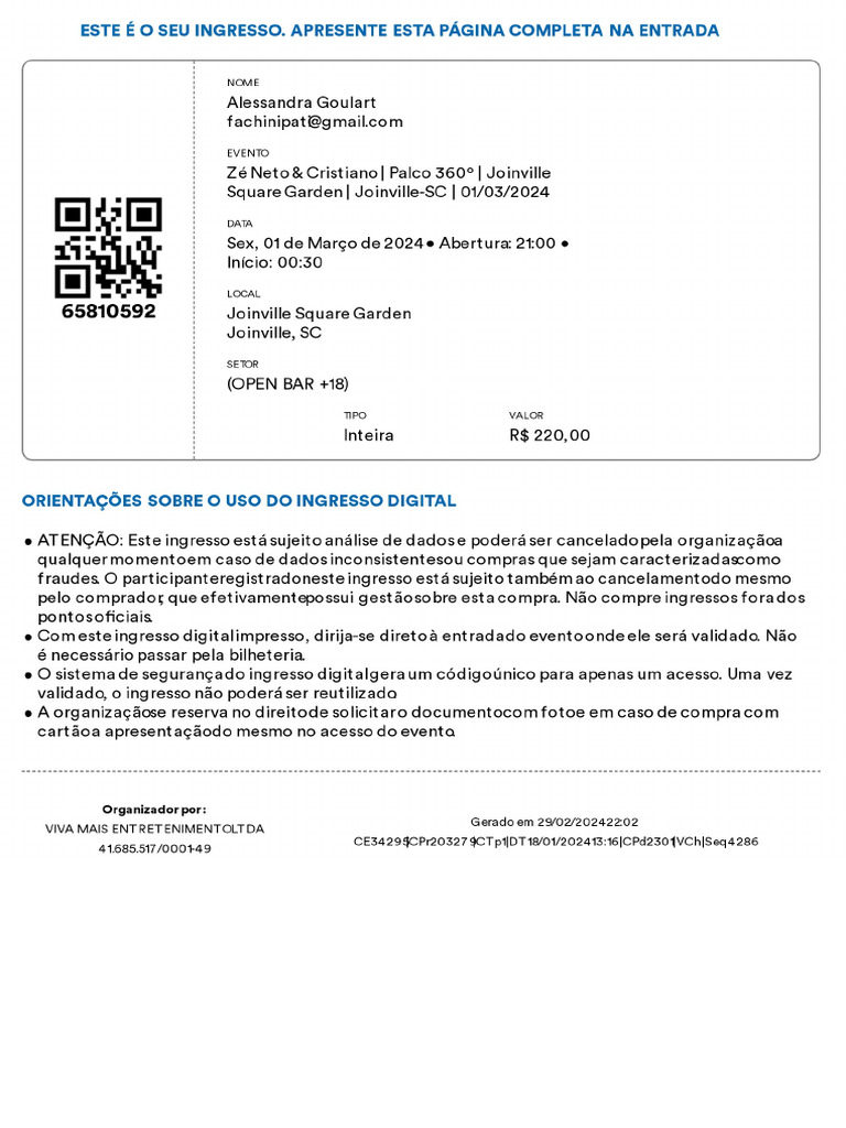 Ingresso - Zé Neto & Cristiano - Palco 360º - Joinville Square Garden - Joinville-SC - 01 - 03 ...