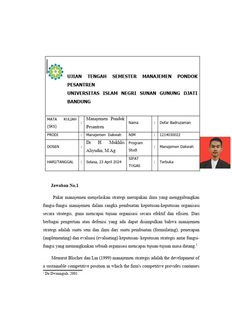 Defar Badruzaman 1214030022 Pemikiran Modern Islam | PDF | Karier & Perkembangan