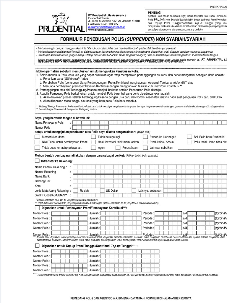 Dokumen - Tips - Formulir Penebusan Polis Surrender | PDF