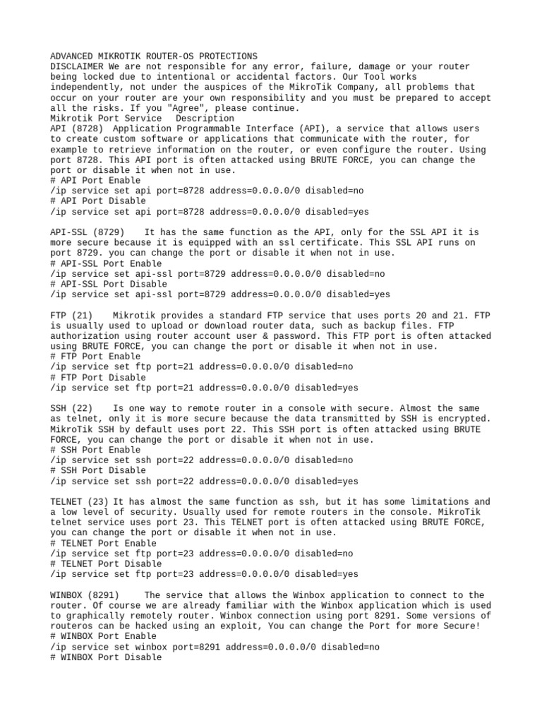 MikroTik RouterOS Security Guide | PDF | File Transfer Protocol | Port (Computer Networking)