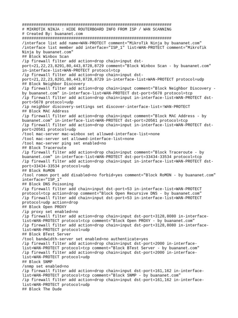 Mikrotik Ninja: ISP Protection Guide | PDF | Firewall (Computing) | Proxy Server