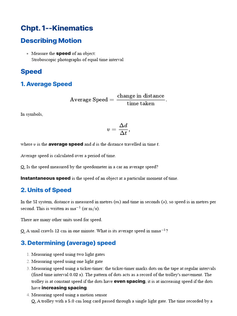 Chpt. 1--Kinematics | PDF | Speed | Velocity