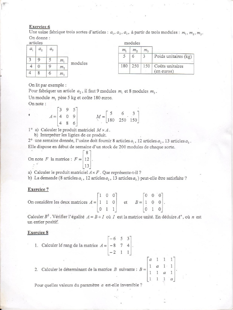 T.D.1 MATRICES (Suite) | PDF