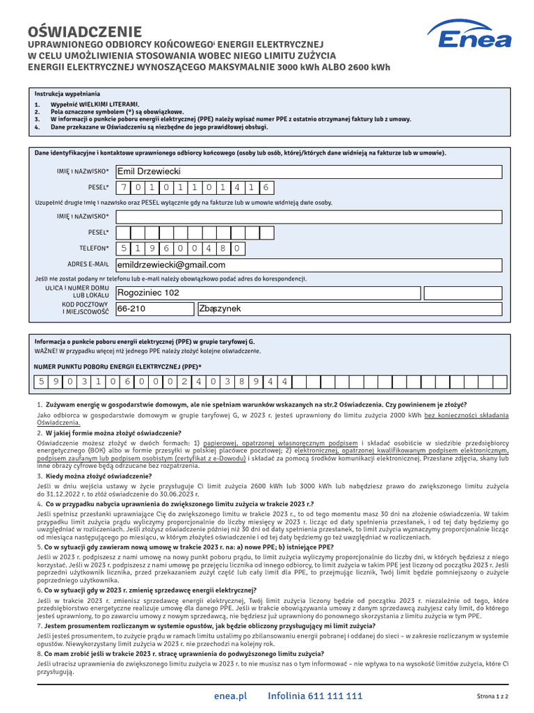 Oswiadczenie Zce Pola | PDF