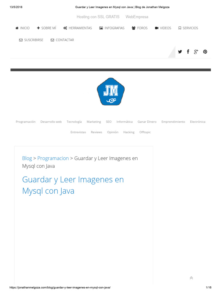 Guardar y Leer Imagenes en Mysql Con Jav | PDF | Mi sql | Blog