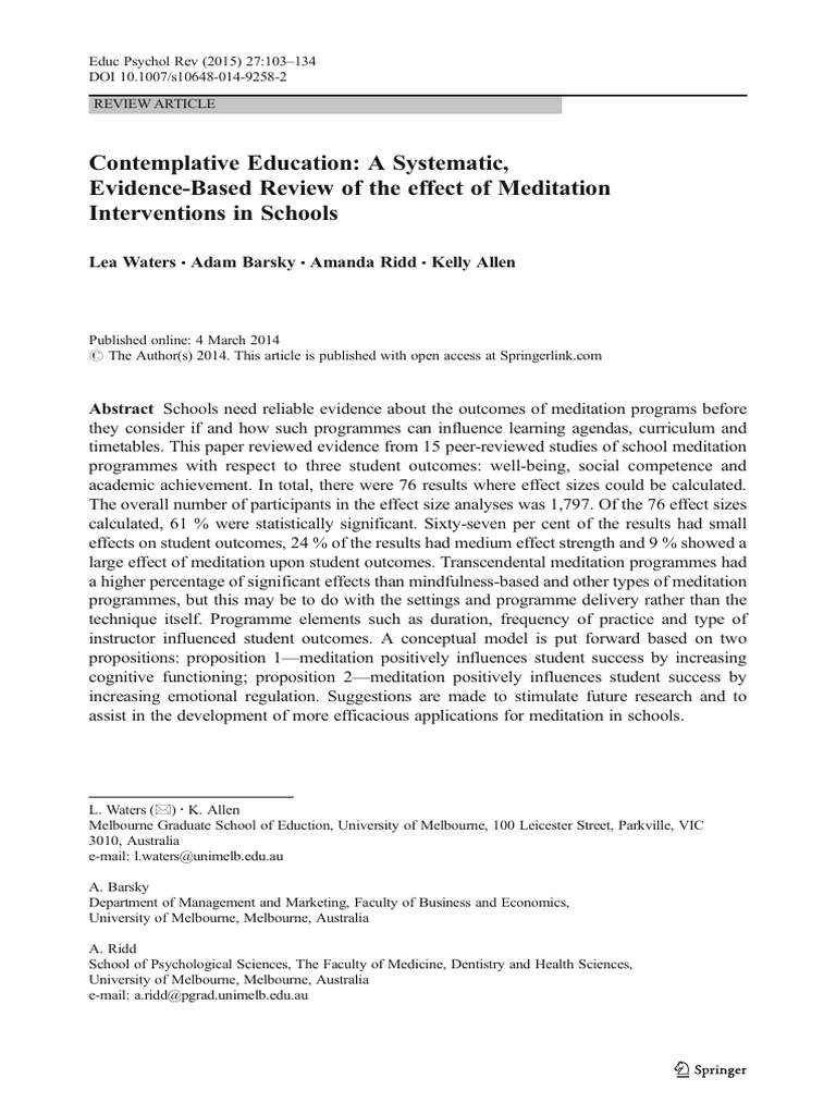 ARTICLE Contemplative Education. A Systematic, Evidence-Based Review ...