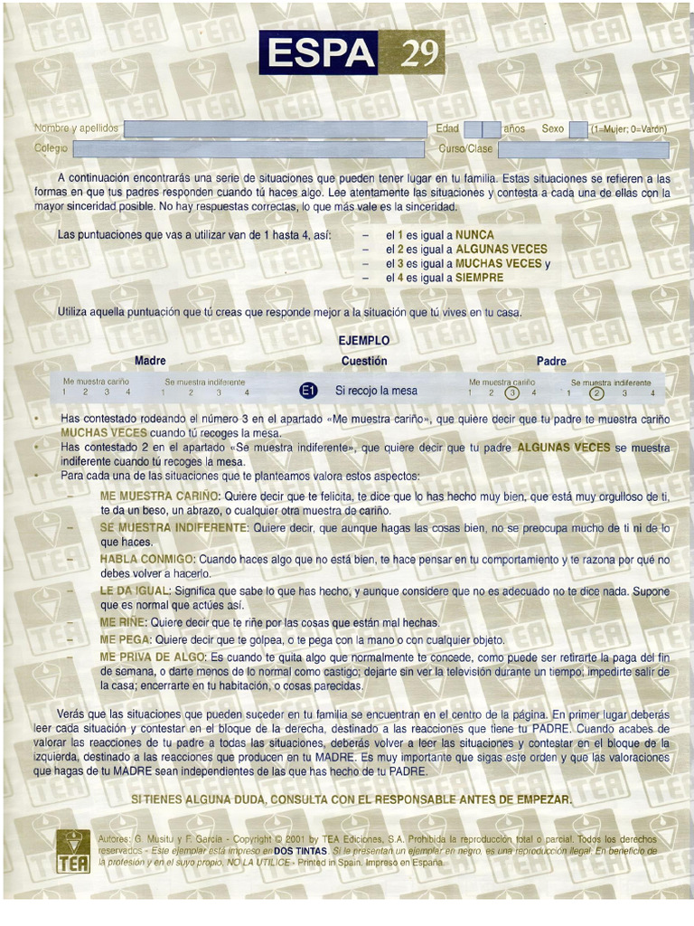 Cuestionario ESPA 29 | PDF