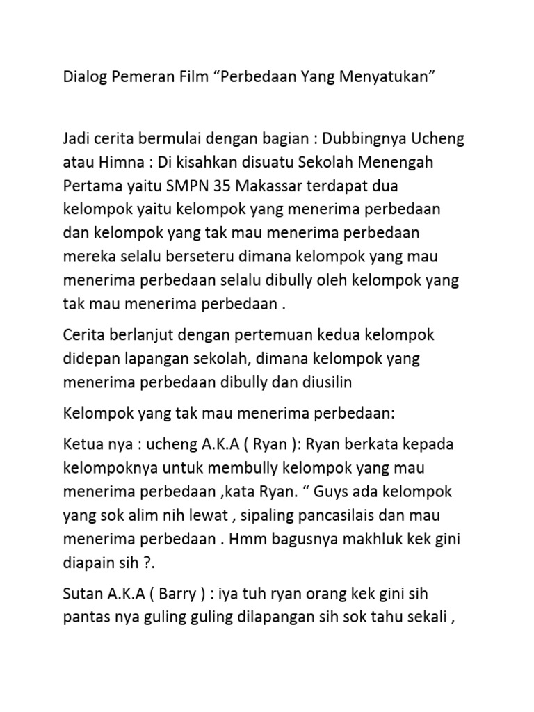 Dialog Pemeran Film Perbedaan Yang Menyatukan. | PDF | Seni & Disiplin ...