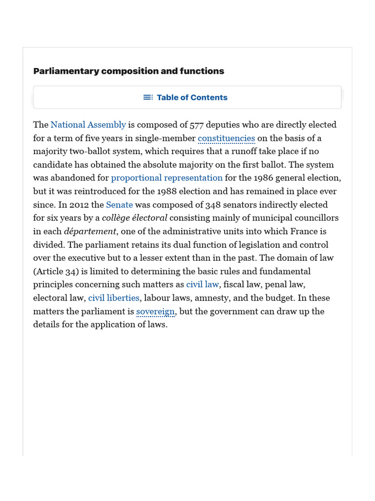 France's Unitary Parliamentary System | PDF | Departments Of France ...