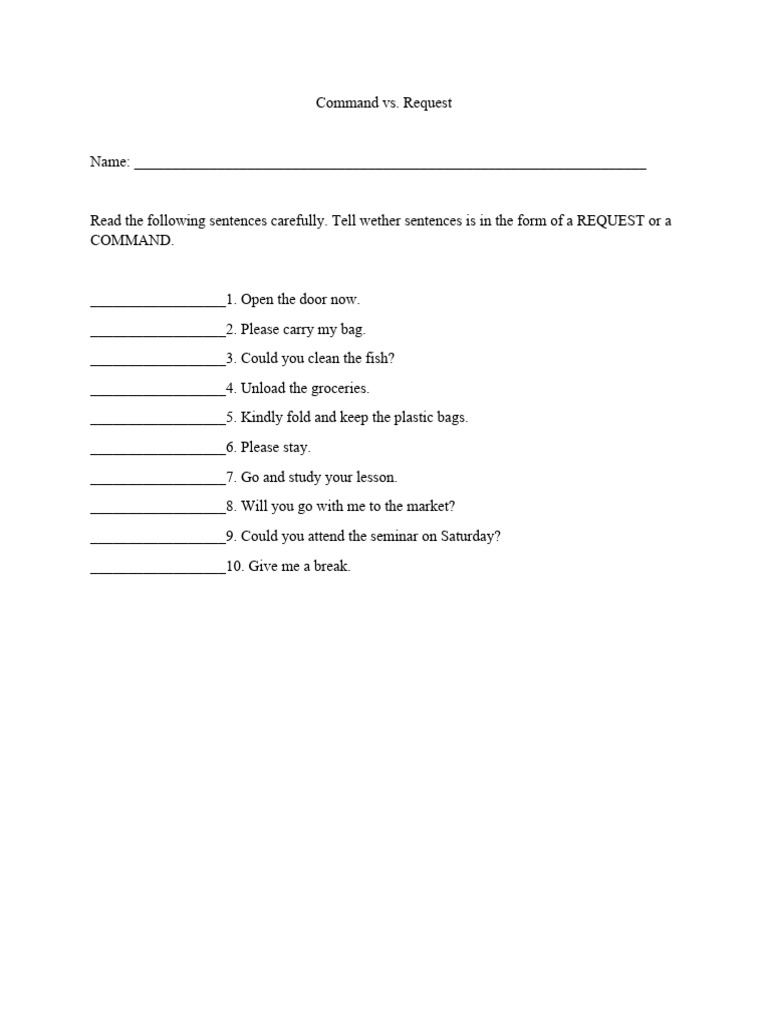 Command Vs Request Quiz | PDF