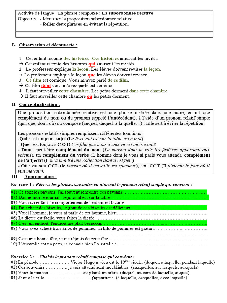 La subordonnée relative expliquée | PDF | Clause | Mécanique du langage