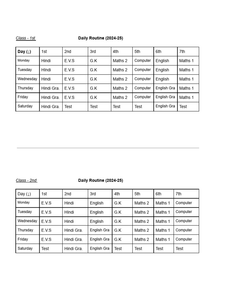 Daily Routine STD 1 To 10 | PDF