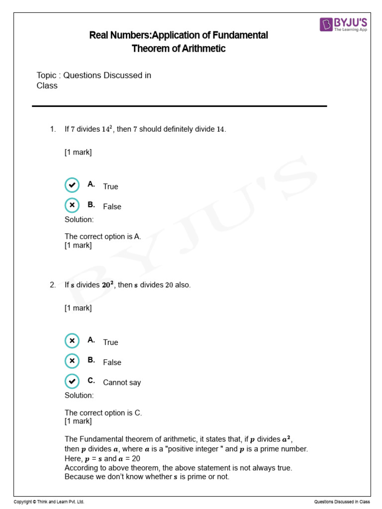 Real Numbers-Application of Fundamental Theorem of Arithmetic_In class | PDF | Numbers | Real Number