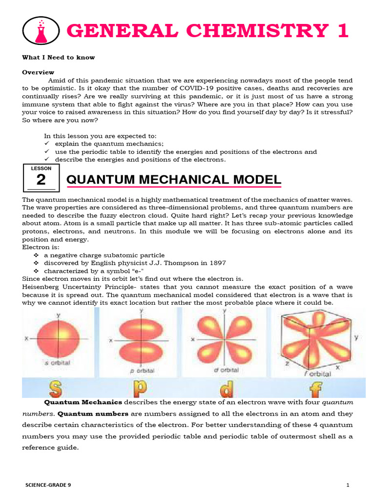 Gr11chem - 2ND Sem - Lesson 2 - Quantum Mechanical Model | PDF | Atomic ...