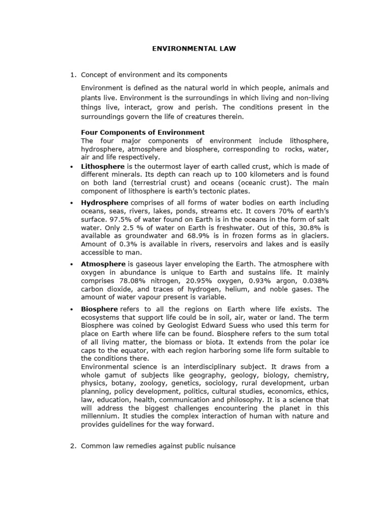 Environment law notes final | PDF | Earth Sciences | Nuisance
