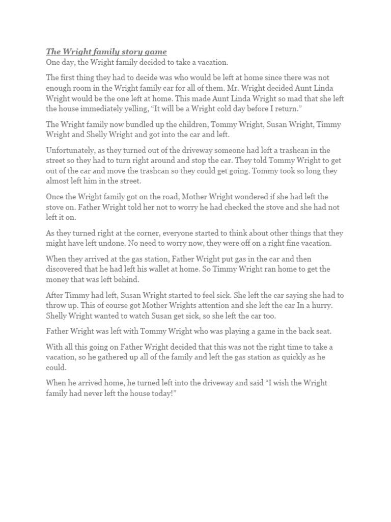 The Wright Family Vacation Game | PDF