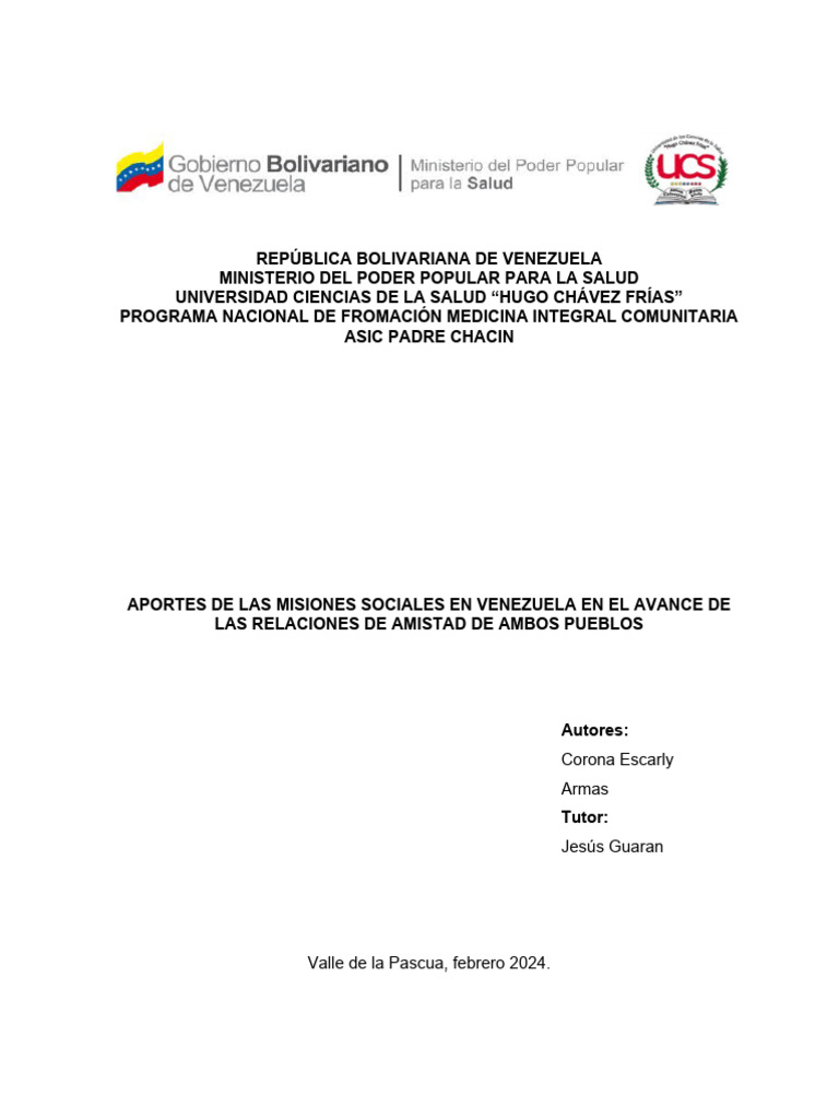 Aportes de las Misiones Sociales en Venezuela | PDF | Venezuela | Hugo ...