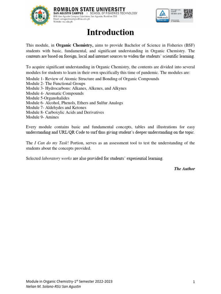 Organic Chemistry - Module 1 | PDF | Chemical Bond | Molecules