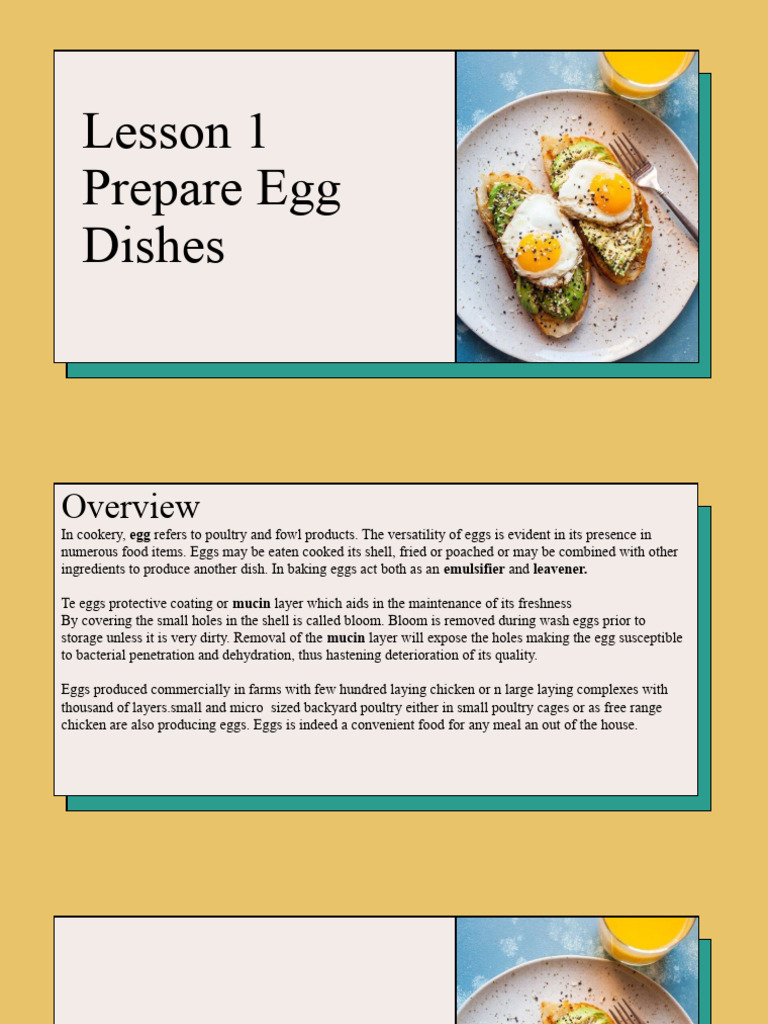 Cookery 12 Prepare Egg Dishes Learning outcome 1 to 4 | PDF | Foodborne ...
